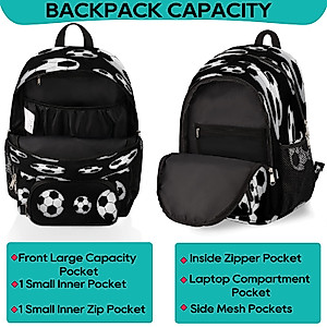 Pardick Black White Soccer School Backpacks for Girls Boys Teens Students - Stylish College Schoolbag Book Bag - Water Resistant Travel Backpacks for Women Men