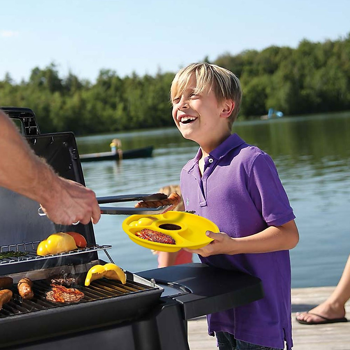 SILIVO 4 Pack Toddler Plates, Divided Plates for Adults and Kids - Silicone Sectional Serving Platters,Snack Serving Dishes for Parties