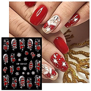 JMEOWIO 3D Embossed Christmas Nail Art Stickers Decals Self-Adhesive Pegatinas Uñas 5D White Snowflake Xmas Winter Holiday Nail Supplies Nail Art Design Decoration Accessories 4 Sheets