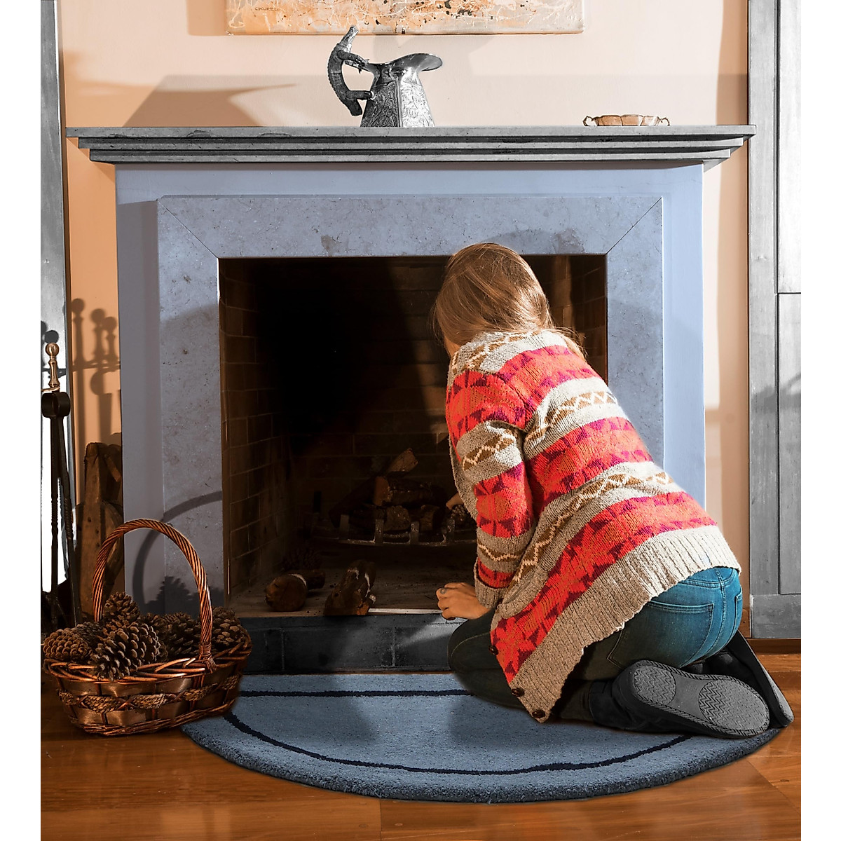 COTTON CRAFT Pure Wool Fireplace Rug - Half Moon Hearth Rug - Fire Resistant Hand Tufted Accent Carpet - Entryway Anti Fatigue - 22x44 - Charcoal Grey