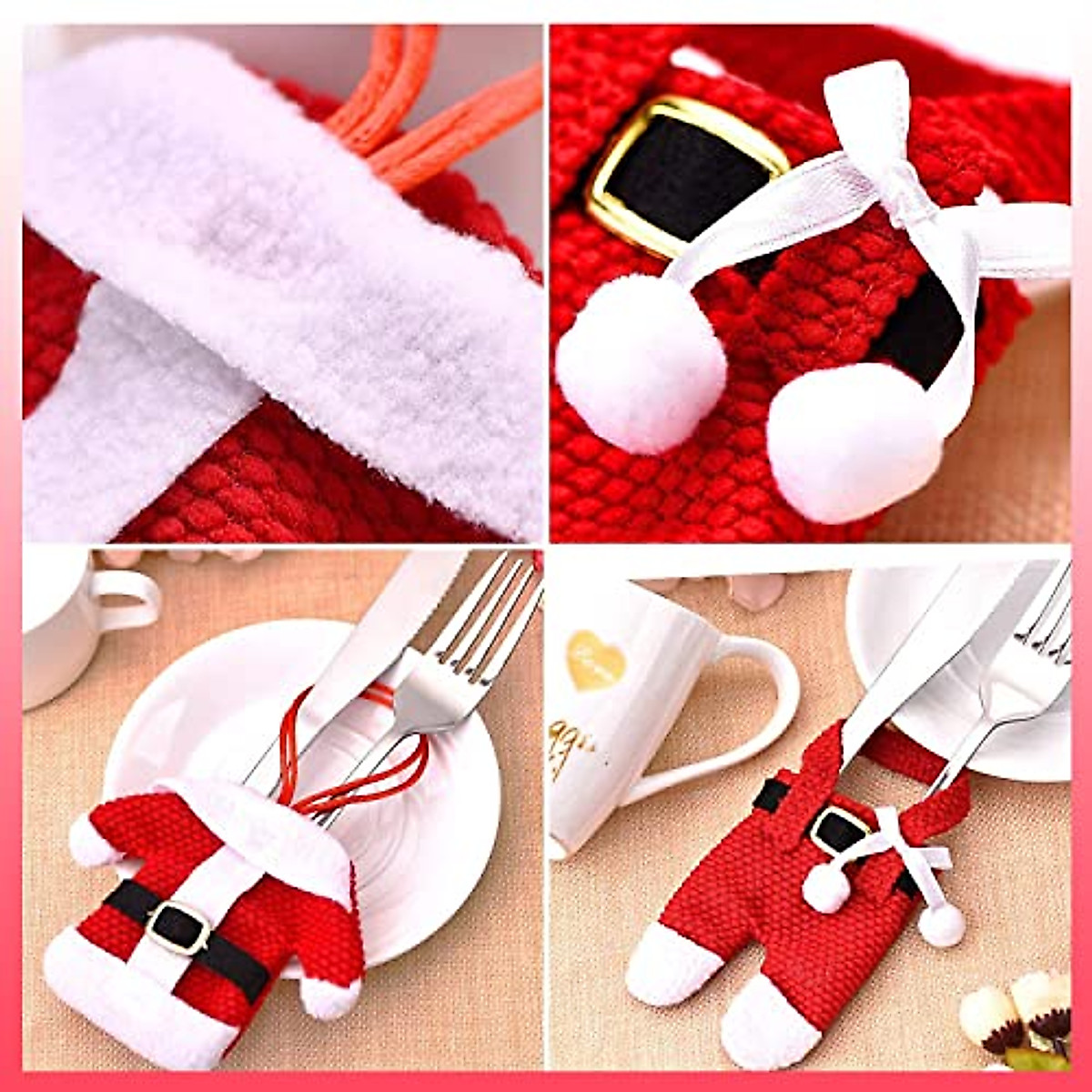 Warmstor 8 Pieces Christmas Santa Claus Silverware Holders Tableware Holder Knife Fork Pouch Bag for Xmas Tree, Restaurant Hotel Party Holiday Festival Celebration Table Decoration