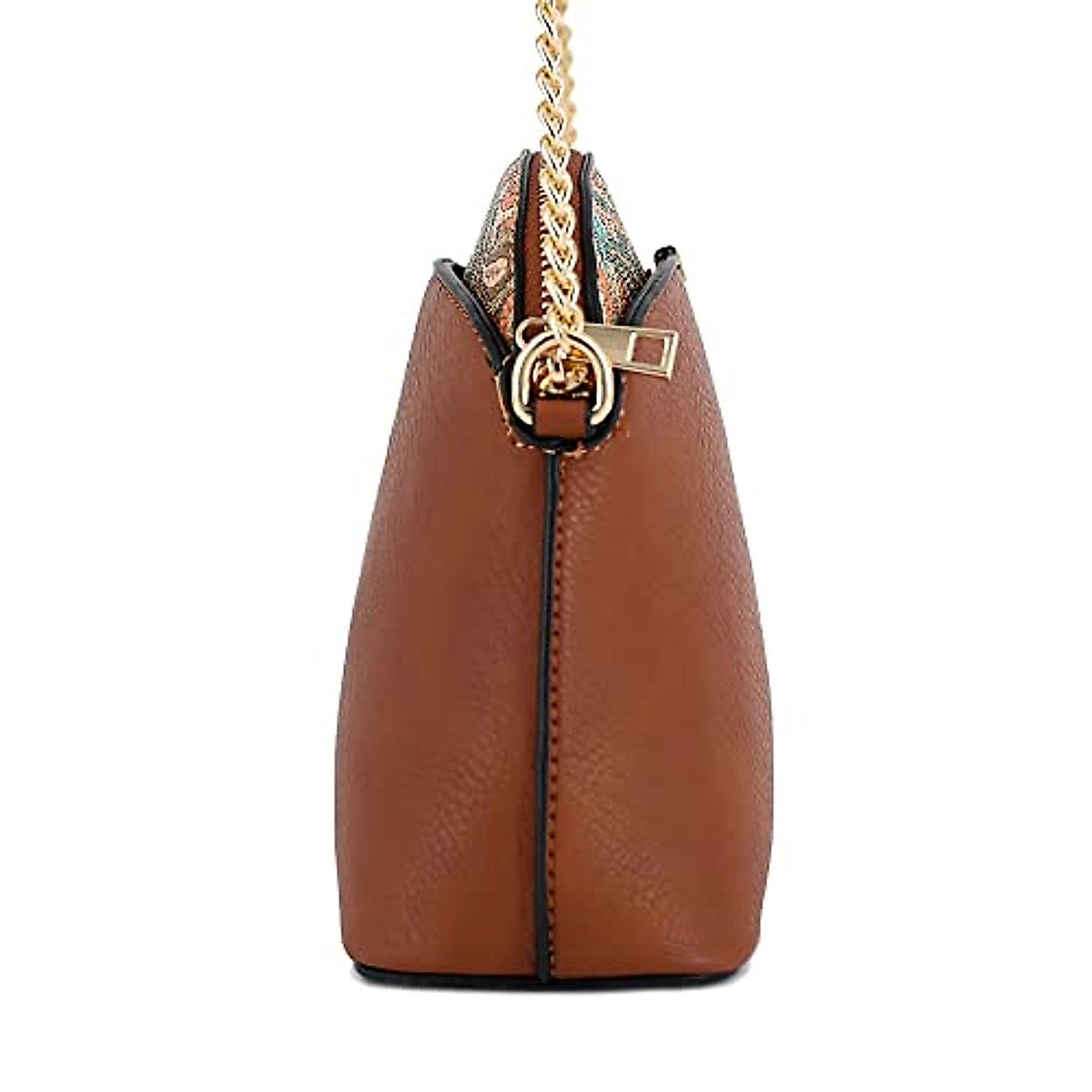 V+BENIE Paisley | Leopard Accent Small Dome Crossbody Bag with Chain Strap Small Purse Handbags for Women, Brown