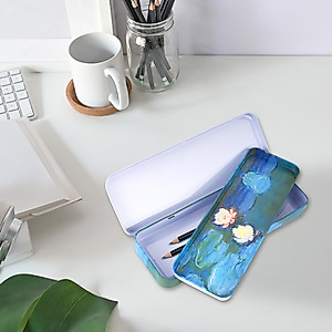 DAHO Tin Pencil Box with World Famous Arts for School, Office, Home, Makeup Storage (Les Nymphéas)