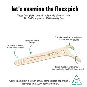 Natural Dental Floss Picks (200) - Vegan, Sustainable, Reusable Floss Sticks for Adults and Kids with Dental Pick - Plaque Remover for Teeth Cleaning - Tooth Picks Flossers - Eco Friendly Floss Picks