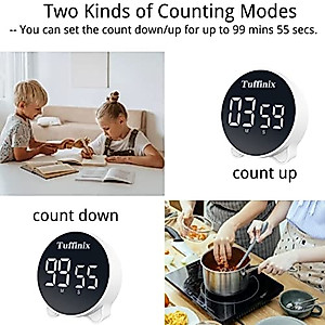 LED Digital Kitchen Timer with Alarm Clock - Tuffinix Kitchen Countdown Timers with 2 Groups of Alarm Clock 3-Level Volume for Cooking Kids Adults Gym Bedroom, USB Mode& Battery Mode