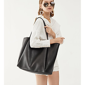 HOXIS Oversize Pu Leather Tote Women Weekender Bag Shopper Handbag Travel Purse (Black)