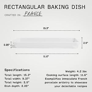 Made In Cookware - Rectangular Baking Dish - White - Hand Crafted Porcelain - Professional Bakeware - Made in France