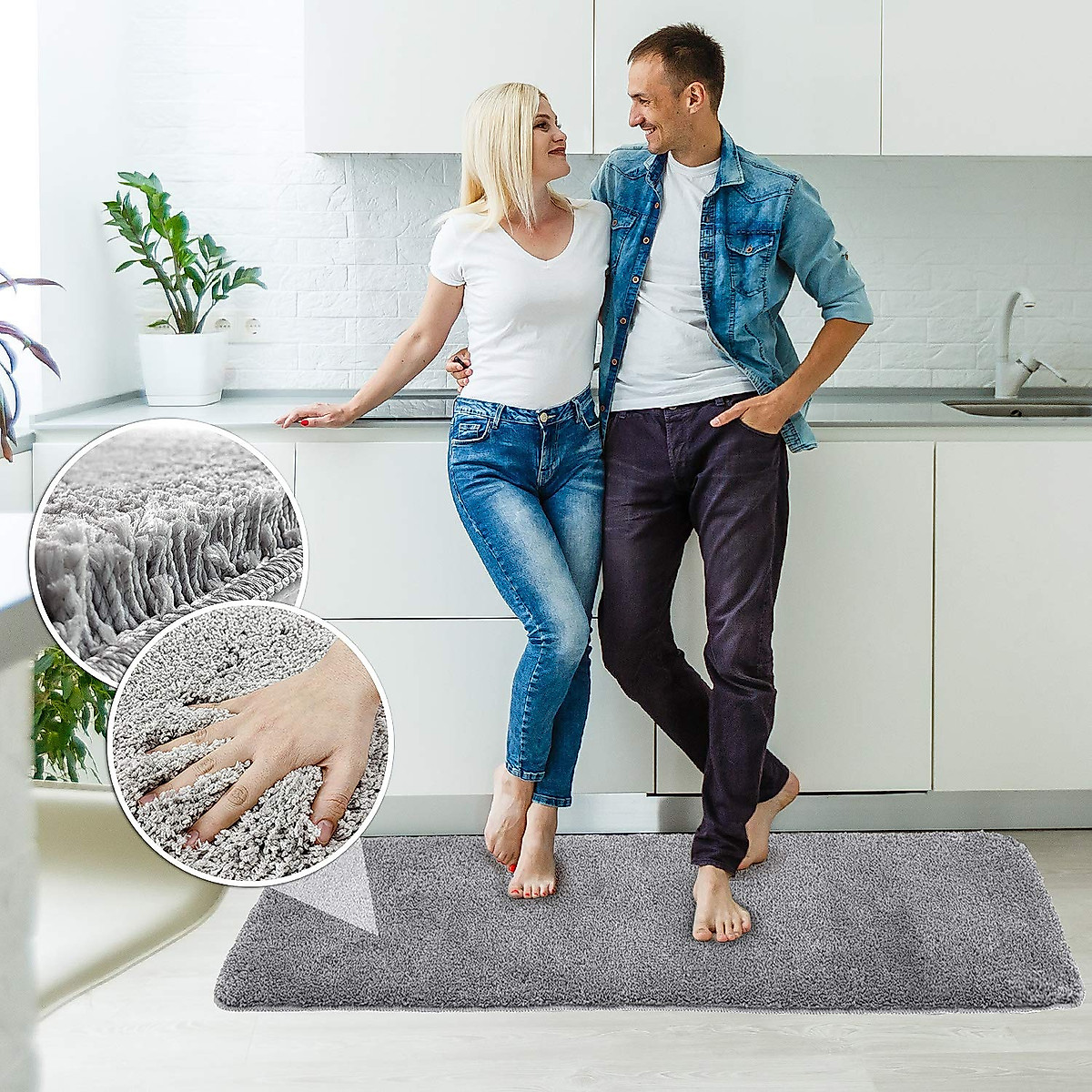 Kitchen Rugs, Anti-Slip Kitchen Rugs and Mats, 2 Pcs Kitchen Mats for Floor, Washable Rug for Kitchen, 17"x48"+17"x24", Grey