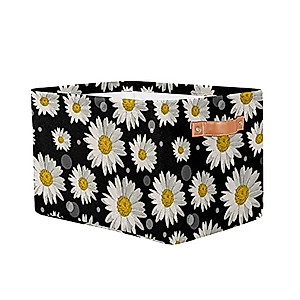 Daisy Storage Basket Bins Flower Floral Toys Books Clothes Canvas Storage Box Cubes Rectangular Collapsible with Handles for Bedroom Nursery Home Office Decor Organizer Basket
