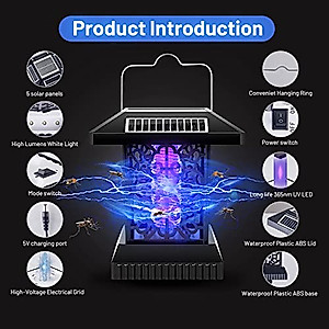XXBUGS Solar Bug Zapper,Cordless Mosquito Killer,Insect Killer, Fly Zapper, Efficient Bug Lamp for Outdoor Wall, IP65 Waterproof,Includes Winter LED Solar Wall Lights (Wall)
