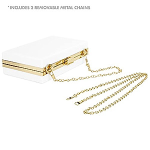 Andaz Press Blank Acrylic Clutch Purse for Women, Bride, Mrs, Bridesmaids, White Clutch Evening Box Shoulder Handbag with Gold Removable Metal Chain 1-Pack for Wedding Cocktail Formal Dinner Prom