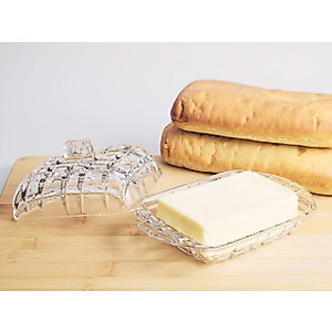 Butter Dish - Cheese Dish - Covered - Cut Crystal Glass - Rectangular - 6.8" Length - Made in Europe - by Barski