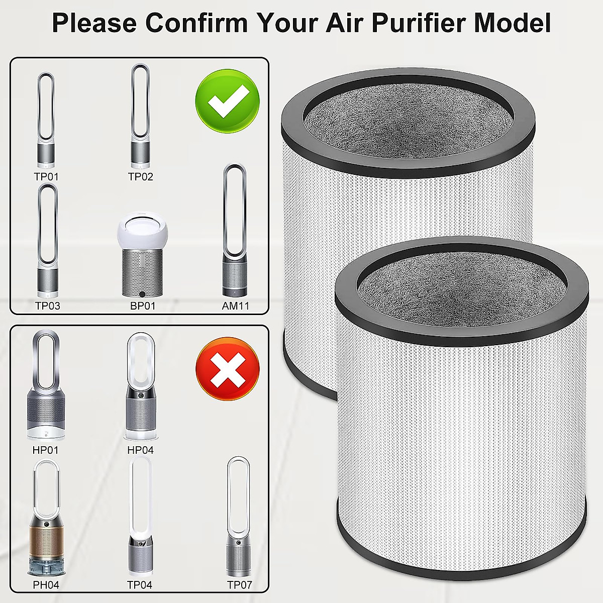 CERO Upgraded TP01 Replacement Filter Compatible Dyson Tower Purifier Pure Cool Link TP01, TP02, TP03, AM11, BP01 Models, Compare to Part # 968126-03 black