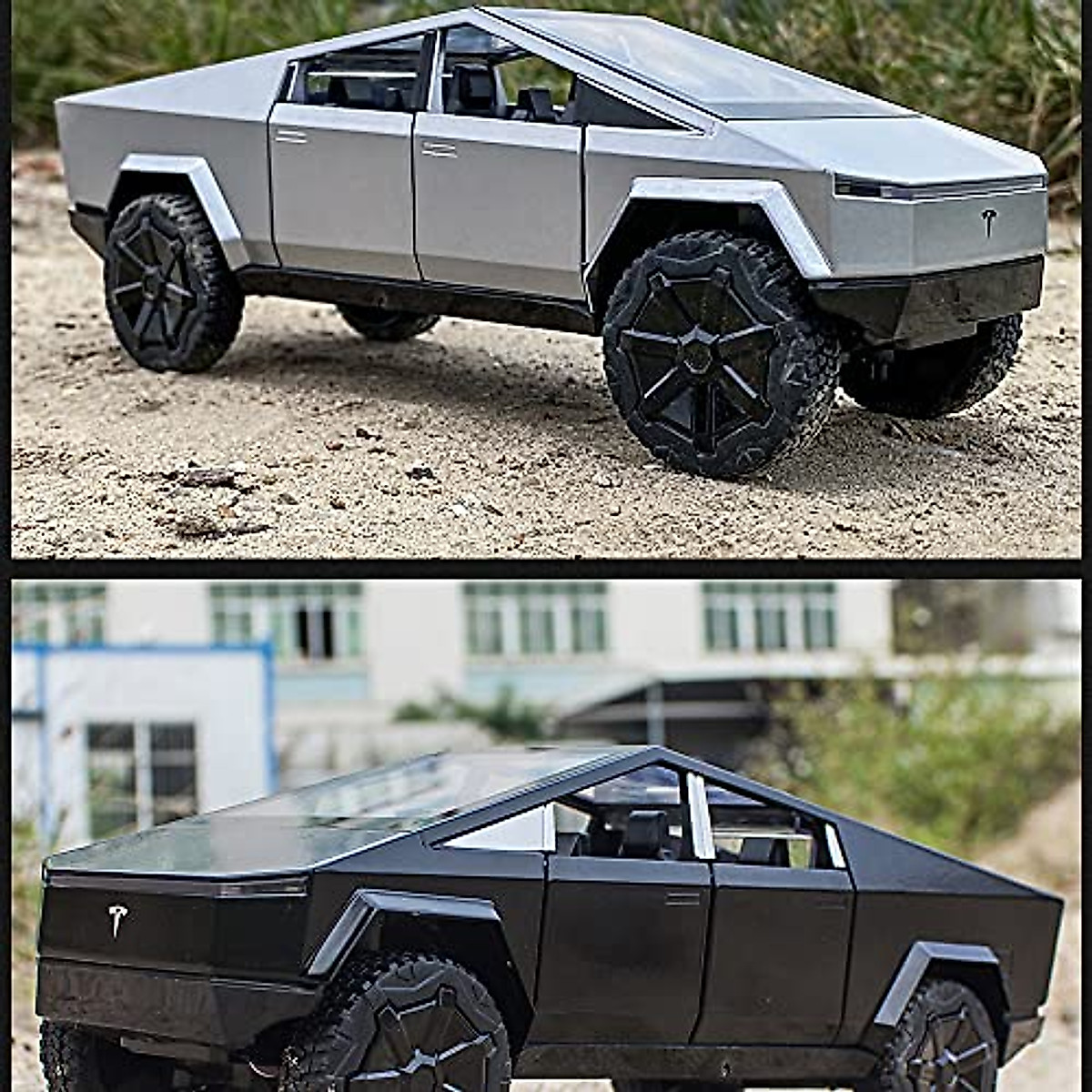 EROCK 1:24 Scale Cybertruck Model Toy Pull Back Pick-Up Truck with Sound and Light, Alloy Diecast Truck Toys for Kids Gift or Vehicles Model Collection Enthusiasts (Matte Black)