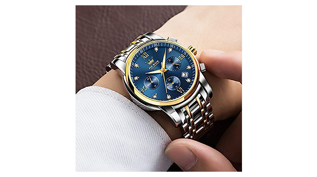 OLEVS Men Chronograph Watch with Blue Dial - Waterproof & Luxury