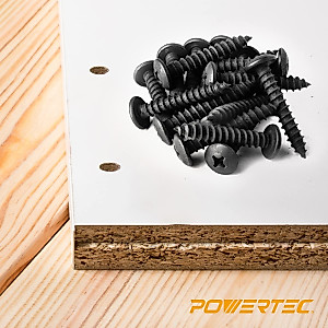 POWERTEC QWS1008#14 Wood Screws 1-1/2 inch, Phillips Truss Head Self Tapping Black Wood Screw Set - 100pcs