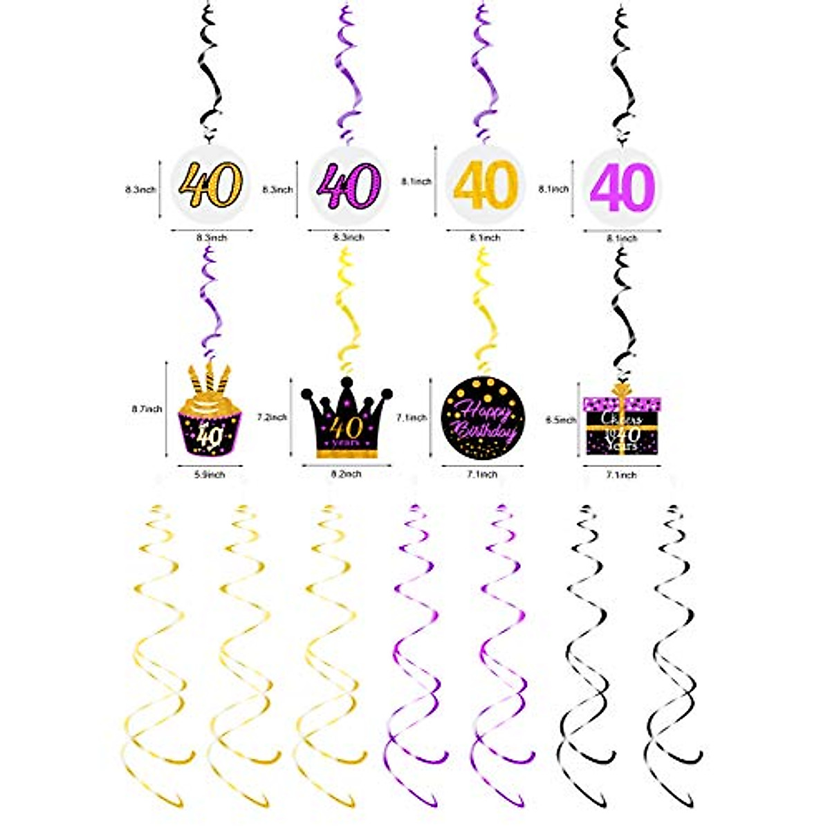 40th Birthday Decorations for Women Purple Gold 40th Birthday Hanging Swirls Hanging Swirls Decorations for Purple Gold 40 Years Old Party Supplies