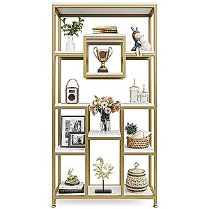 Tribesigns 71" W Gold Bookshelves, 11-Tier Large Tall Open Display Bookshelf, Geometric Cubed Etagere Bookcase Shelf, Modern Book Shelf for Living Room, Bedroom, Home Office, Gold & White