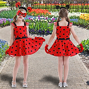 Girls Costume Polka Dots Dress Up Carnival Costume Birthday Outfit Christmas Party Cosplay Mask Gloves Headdress for Kids 130