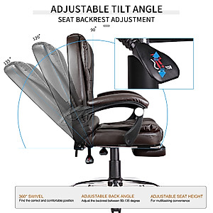 BXCSMFA Executive Office Chair Black Leather Reclining Office Chair with Footrest, Ergonomic Massage Office Chair Comfortable Adjustable Computer Task Rolling Chair (Amber Massage Executive Chair)