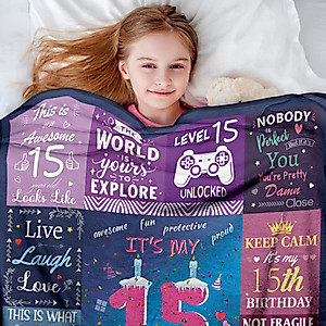 Paready 15th Birthday Presents for Girls Throw Blanket 50"x60" 15 Year Old Girl Birthday Present Soft Blanket for Couch Bed 15th Birthday Decorations for Girls Best Teenage Girl Presents