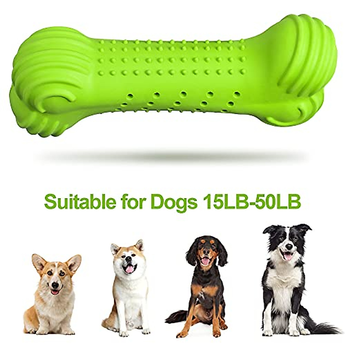 LUKITO Puppy Chew Toys, Durable Dog Bones Dog Chew Toys for Teething, Tough Puppy Teething Toys with Natural Rubber for Small and Medium Dog (Green+Orange)