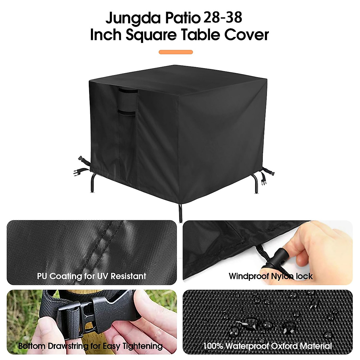 Jungda Outdoor Table Cover for Patio Bar Height Table,28 Inch Square Outdoor Bistro High Top Table Cover,Waterproof Patio Furniture Cover for Small Tall Table - 28 X 28 X 39 Inch