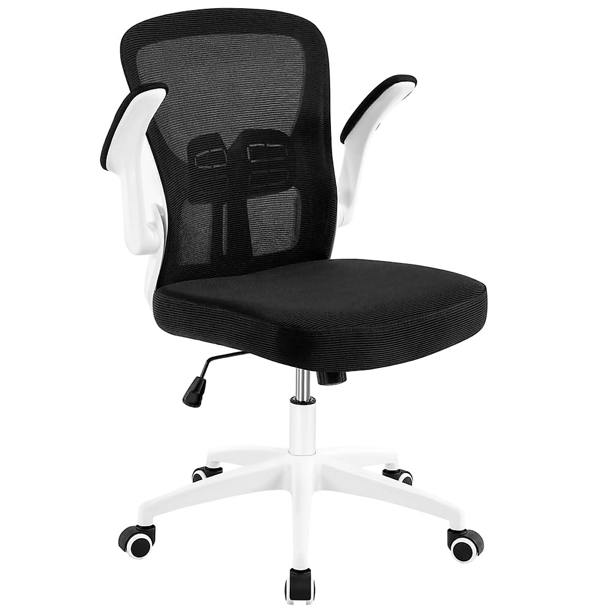 Yaheetech Ergonomic Office Chair, Swivel Task Chair with Adjustable Lumbar Support, Mid Back Mesh Computer Chair with Flip-up Armrests Padded Task Chairs, Executive Chair for Home Office White