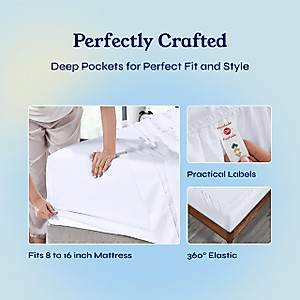 California Design Den Natural 100% Cotton Sheets Queen Sheet Set, Soft 400 Thread Count Sateen Cooling Sheets, Deep Pocket Queen Sheets, 4 Piece Bed Sheets Queen ( Bright White Sheets)