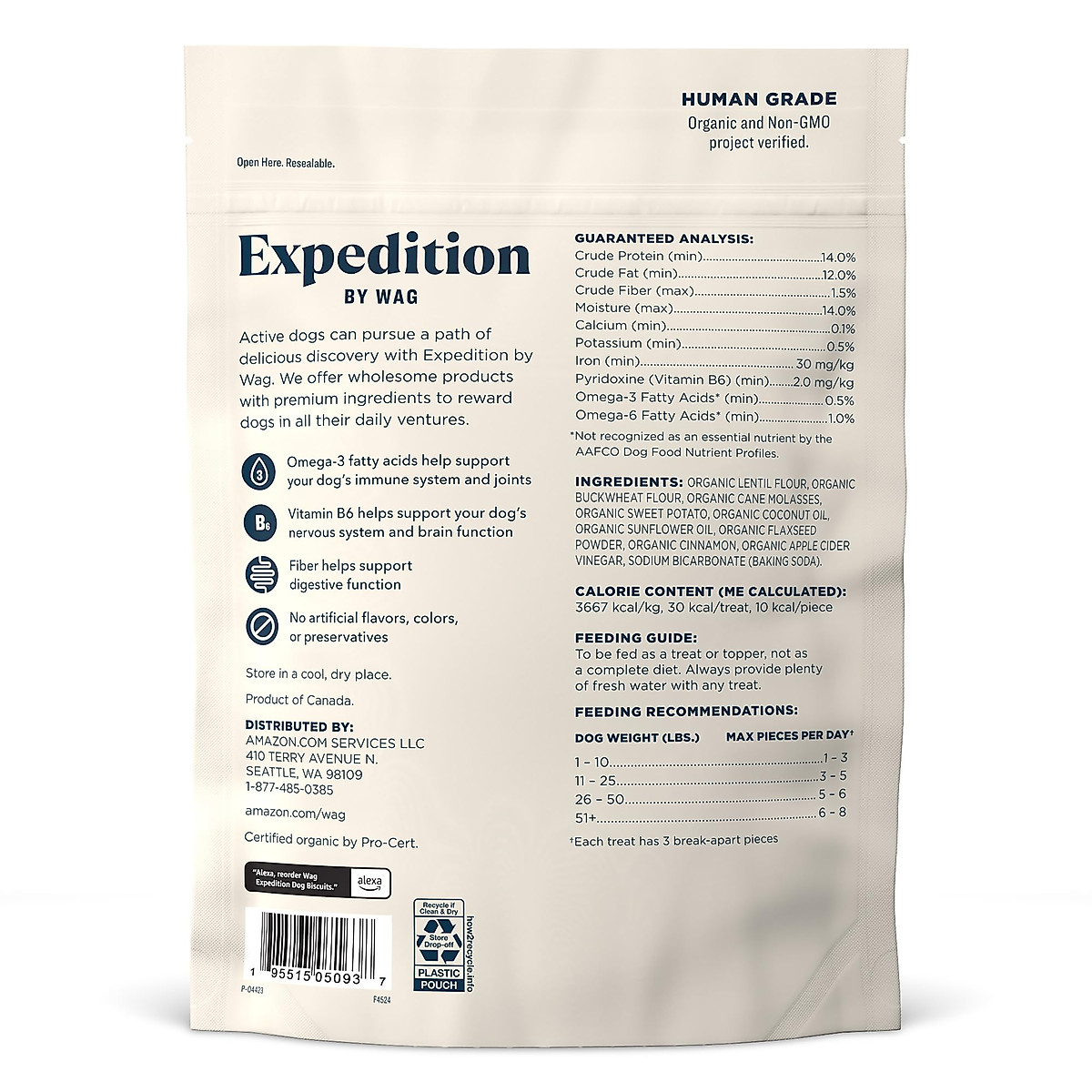 Amazon Brand - Wag Expedition Human Grade Organic Biscuits Dog Treats, Non-GMO, Sweet Potato & Flaxseed, 10oz