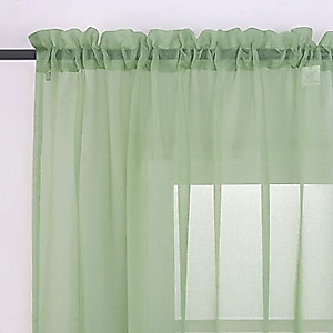 MYSTIC-HOME Sage Green Sheer Curtains 84 Inches Long, Rod Pocket Sheer Drapes for Living Room, Bedroom, 2 Panels, 52"x84", Semi Crinkle Voile Window Treatments for Yard, Patio, Villa, Parlor