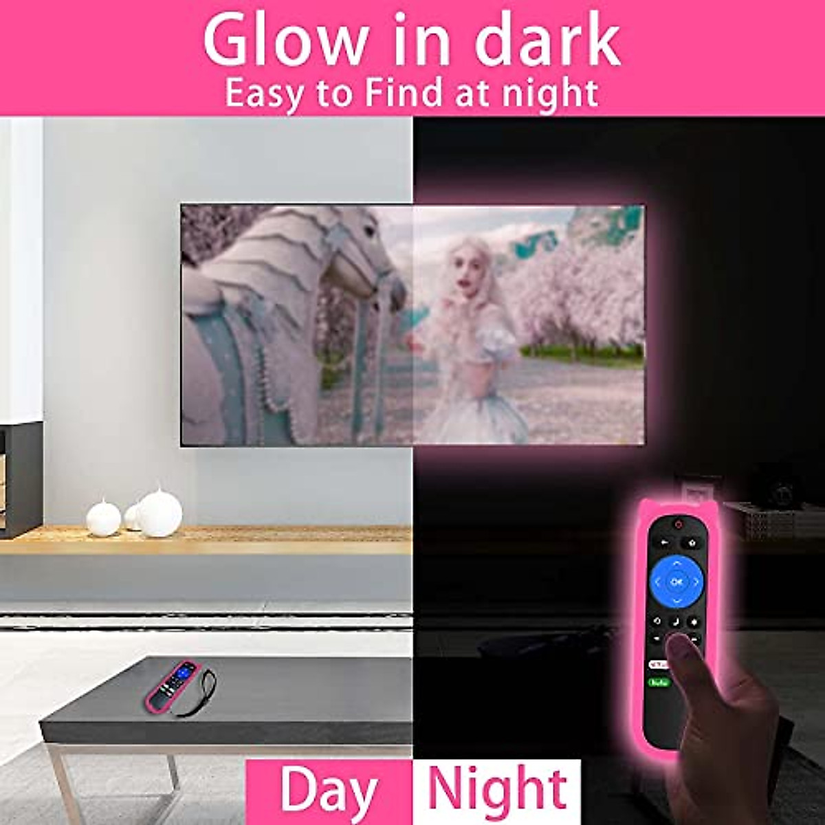 Remote for All Roku TV Remote for Element Hisense Onn TCL Haier Sharp Hitachi LG Sanyo JVC Magnavox RCA Philips Westinghouse Roku Built-in Smart TV with Glow Remote Case Cover - Pink