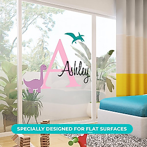 Custom Name & Initial Dinosaur Wall Decals I Personalized Dinosaur Bedroom Decor for Boys or Girls I Dinosaur Birthday Party Supplies I Nursery Wall Decal (Wide 32" x 20" Height)