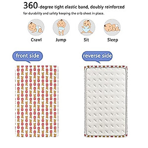 Pineapple Themed Fitted Crib Sheet,Standard Crib Mattress Fitted Sheet Ultra Soft Material-Great for Boy or Girl Room or Nursery,28“ x52“,Multicolor