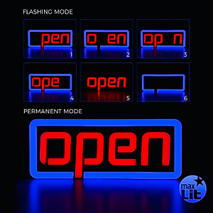 [New 2025] MaxLit Jumbo 30'' x 13'' Ultra Bright LED Neon Open Sign — Remote Controlled — Multiple Light Display Modes — Bright & Vivid Illumination — Boost Your Business Visibility! [Blue/Red]