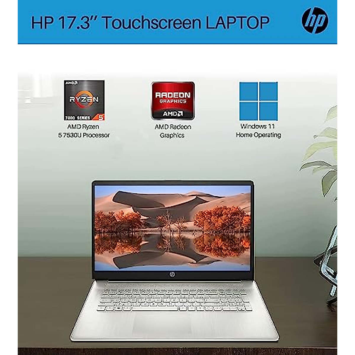 HP 2023 Newest Touchscreen Laptop, 17.3 Inch HD+ Display, AMD Ryzen 5 7530U Processor(Beats i7-1165G7), 16GB RAM, 1TB SSD, Wi-Fi 6, HDMI, Full-Size KB, Webcam, Windows 11 Home, Bundle with JAWFOAL