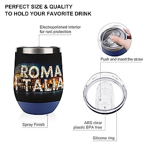 Roma Italia Funny Wine Tumbler 12 Oz Stainless Steel Insulated Mug Double Wall Water Cup with Lid