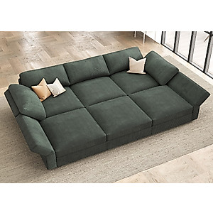 HONBAY Modular Sectional Sofa with Storage Corduroy Sectional Sleeper Sofa Modular Sectional Couches for Living Room,Green