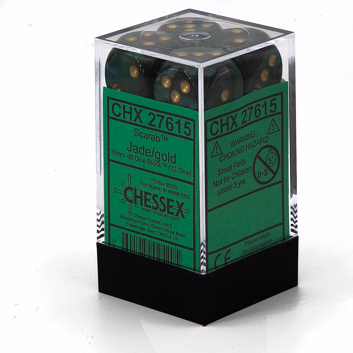 Chessex Dice DND Dice Set-Chessex D&D Dice-16mm Borealis Scarab Jade and Gold Plastic Polyhedral Dice Set-Dungeons and Dragons Dice Includes 12 Dice – D6, Various (CHX27615)