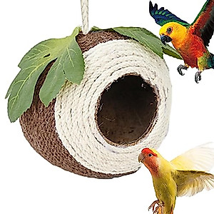 Coconut Bird House, Parrots Sparrows Coconut Nest,Coconut Shell Bird Nest House,Hand Woven Bird Nest for Parrots, Swallow, Conures, Sparrow