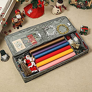 Phedrew Wrapping Paper Storage Container – Fits up to 40" Rolls - Underbed Gift Wrap Organizer for Wrapping Paper Rolls, Ribbon, and Bows(1, Gray)