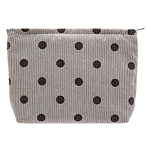 PAZIMIIK Makeup Bag Large Zipper Corduroy Make Up Pouch for Purse Travel Canvas Cosmetic Organizer for Women Brush Storage,Polka Dot Grey