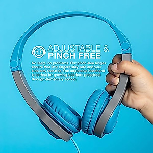 JLab JBuddies Folding Kids Wired Headphones Gen 2, Blue/Grey, Toddler Headphones, Noise Isolation, Kids Safe, Volume Limiting Headphones, Headphones for Children Ages 2+