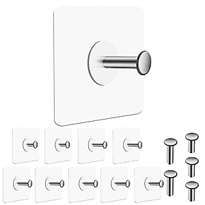 10 PCS Adhesive Wall Hooks, NO Damage Wall Hanging Hooks Sticker, Heavy Duty Adhesive Hook for Picture Hat Keys Bathroom Kitchen Tools Hanging, Screw Free Wall Hooks