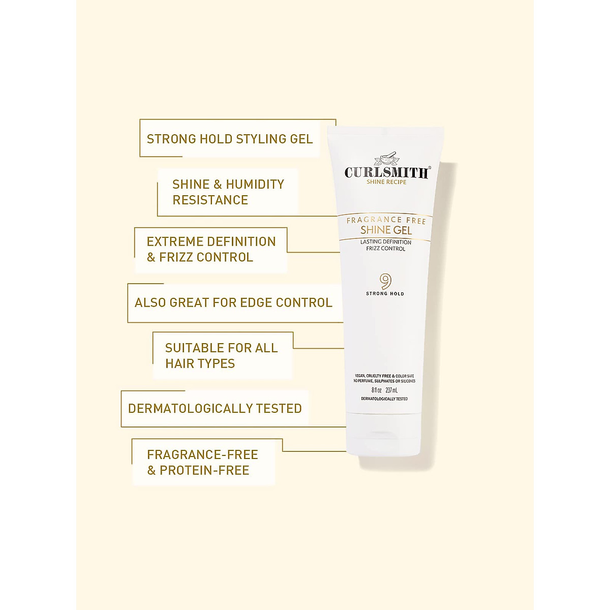 CURLSMITH - Shine Gel, Strong Hold Styling Hair Gel, Frizz Protection, Sensitive, Fragrance Free, for All Curl Types, Vegan (8 fl oz)