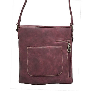 Montana West Concealed Carry Studs and Conchos Crossbody Purse - Burgundy