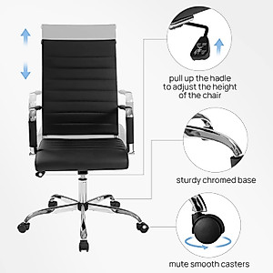 Office Desk Chair with Wheels, Beatmart INC Ergonomic Black Leather Conference Room Chairs Height Adustable | Ribbed High Back | Swivel Rolling Task Chair