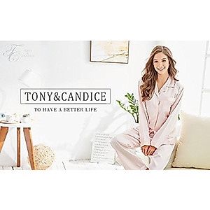 TONY & CANDICE Women's Classic Satin Pajama Set Sleepwear Loungewear (Large, Light Pink)