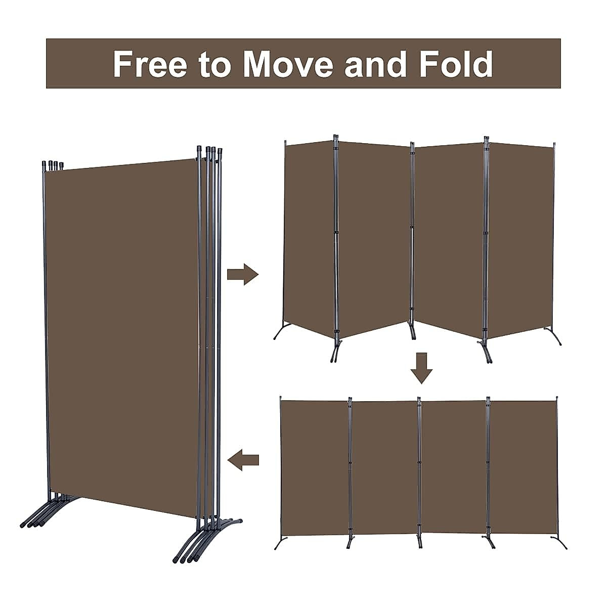 JVVMNJLK Indoor Room Divider, Portable Office Divider Room Divider Wall Divider Screen 4 Panel, Folding Partition Privacy Screen Walls Dividers for Room Separator 136" W x 71.3" H, Brown