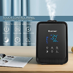 COSTWAY Ultrasonic Air Humidifier, 4.5L/1.2 Gallon, Warm and Cool Mist Humidifier, Whisper-quiet Operation, w/LED Touch Display and Remote Control, for Bedroom, Living room, and Baby room (Black)